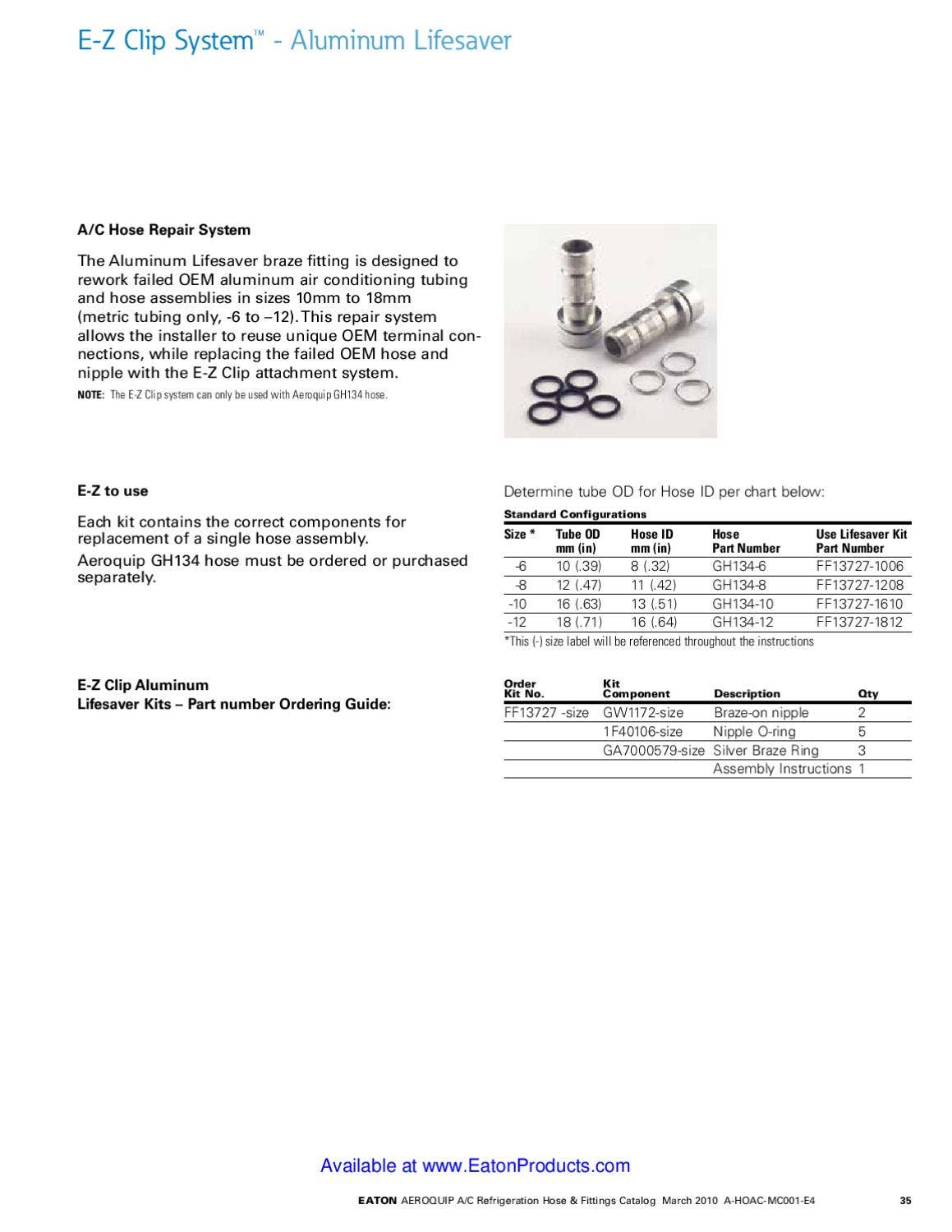 Eaton Aeroquip Weatherhead EZ Clip Air Conditioning Hose and Fittings ...