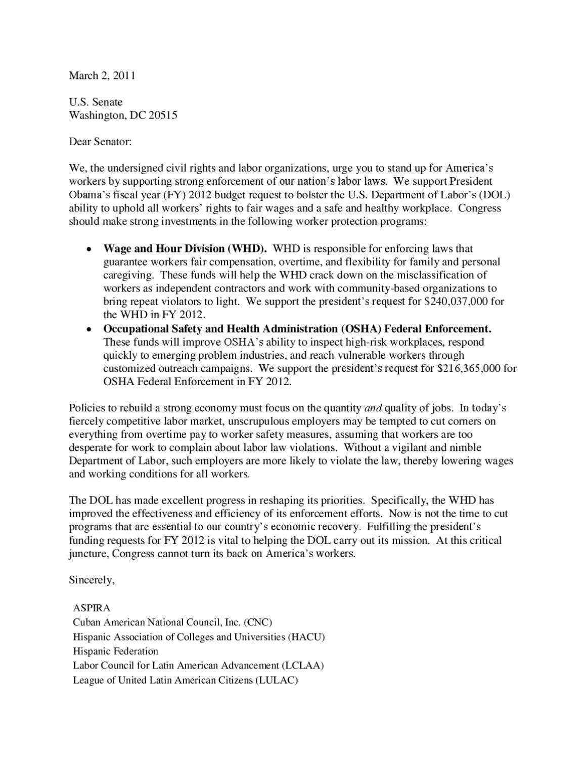 DOL Letter to Senate by UnidosUS - Issuu
