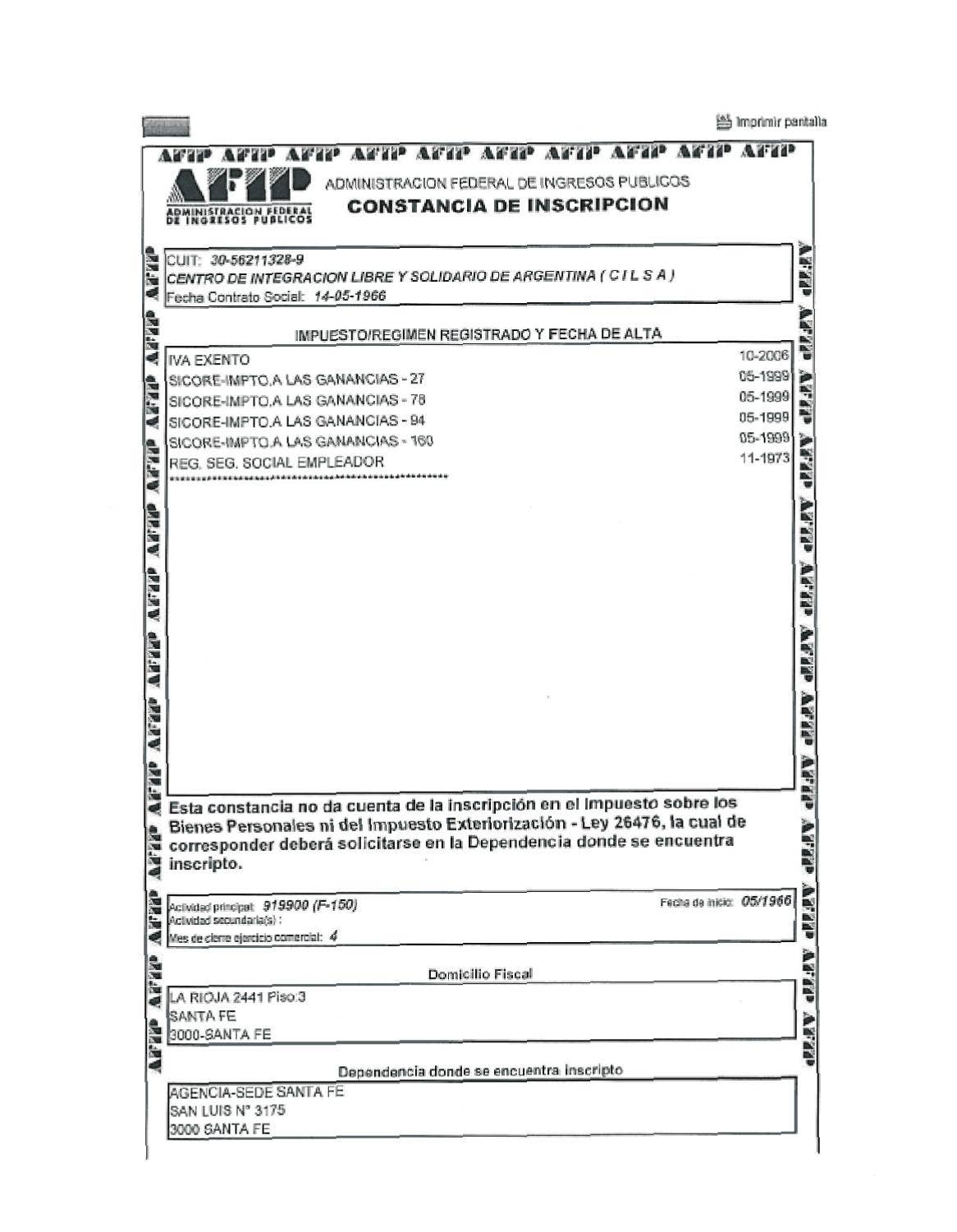 Constancia inscripcion en AFIP by CILSA - Issuu