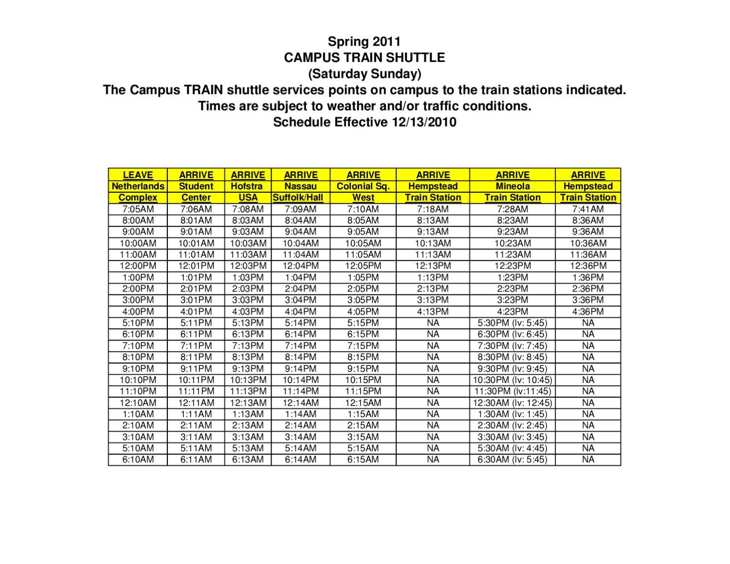 Hofstra University Shuttle Schedule by Hofstra University - Issuu