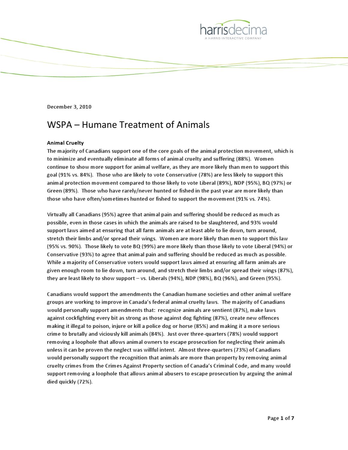 Humane Treatment of Animals Poll - Executive Summary by World Animal ...