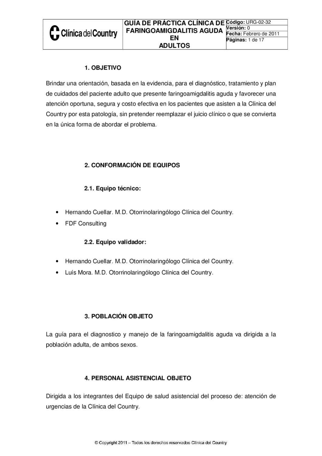 GPC de Faringoamigdalitis aguda en adultos by Clínica del Country - Issuu