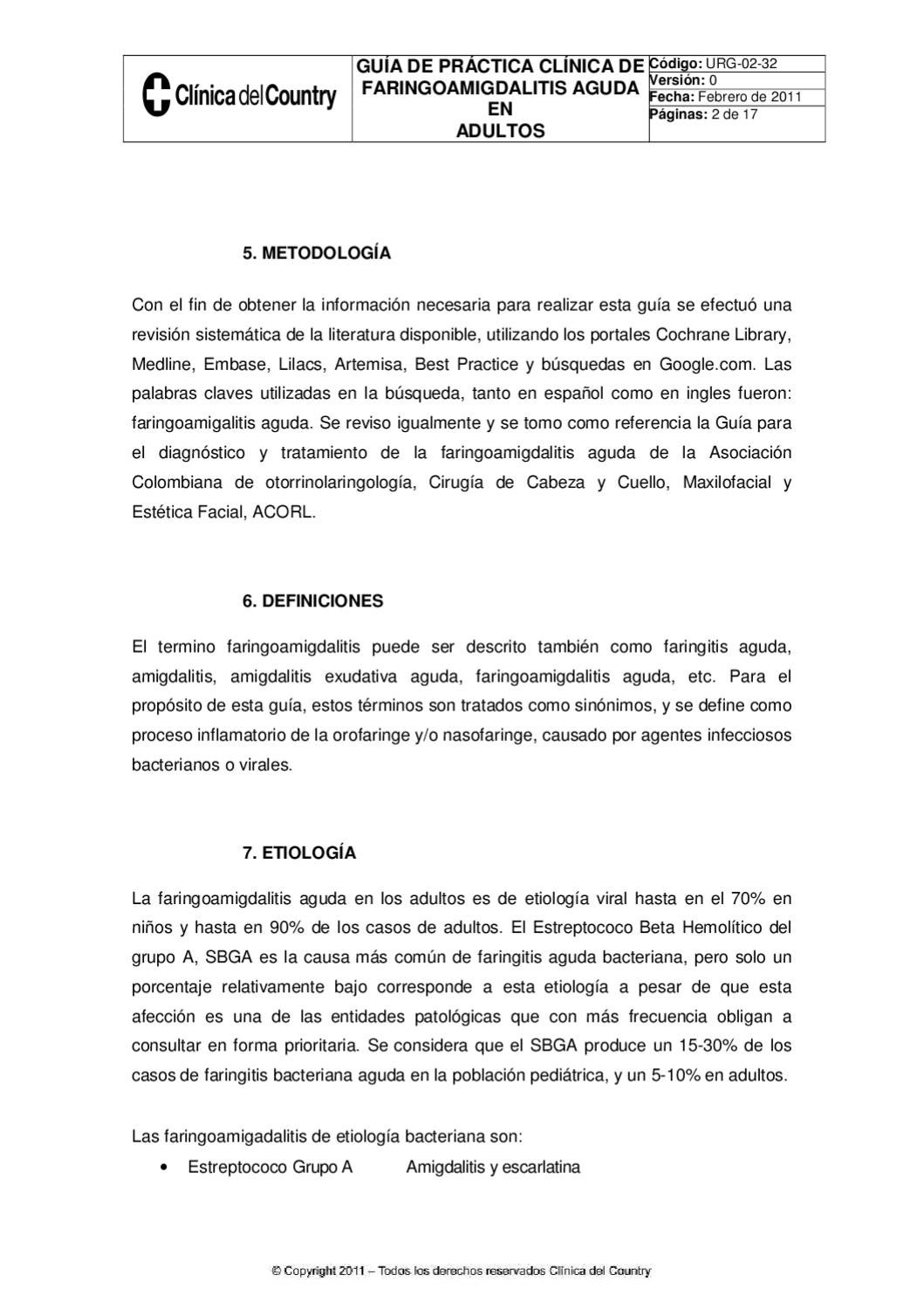 GPC de Faringoamigdalitis aguda en adultos by Clínica del Country - Issuu