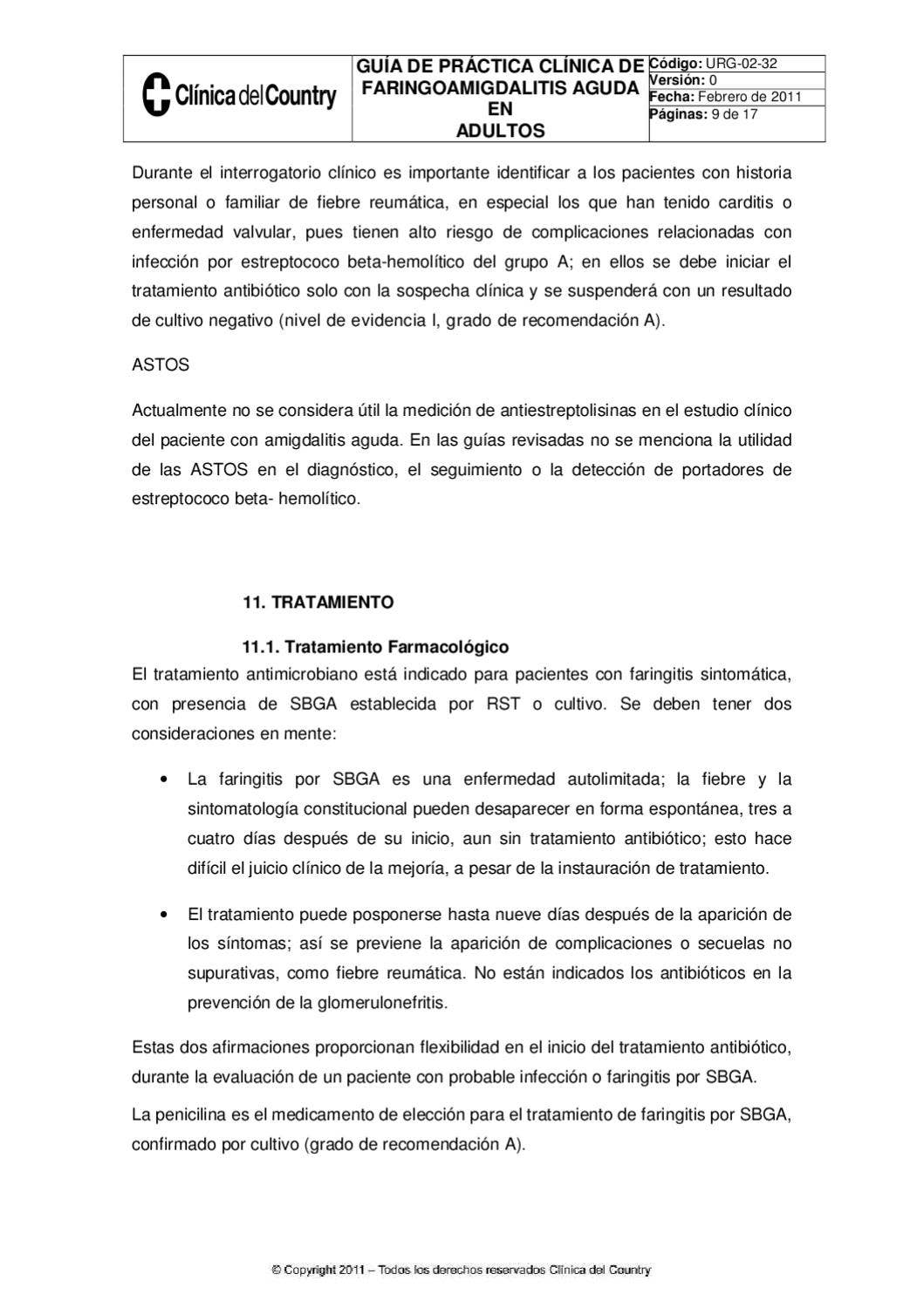 GPC de Faringoamigdalitis aguda en adultos by Clínica del Country - Issuu