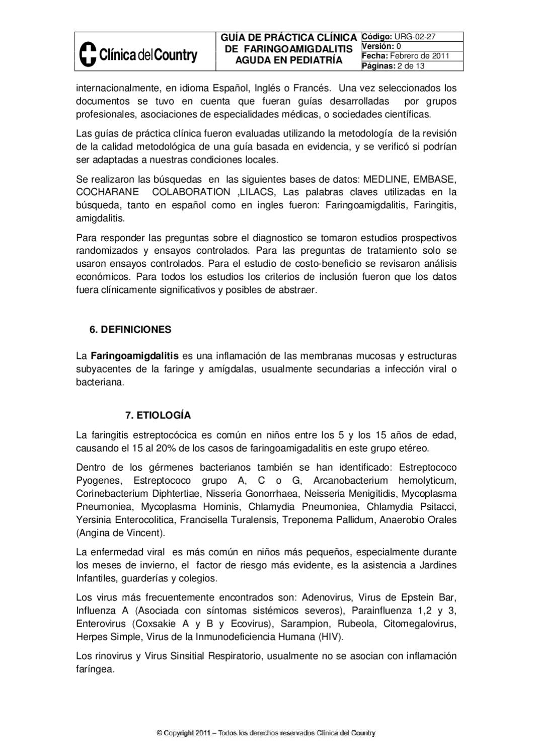 GPC de Faringoamigdalitis aguda en pediatría by Clínica del Country - Issuu