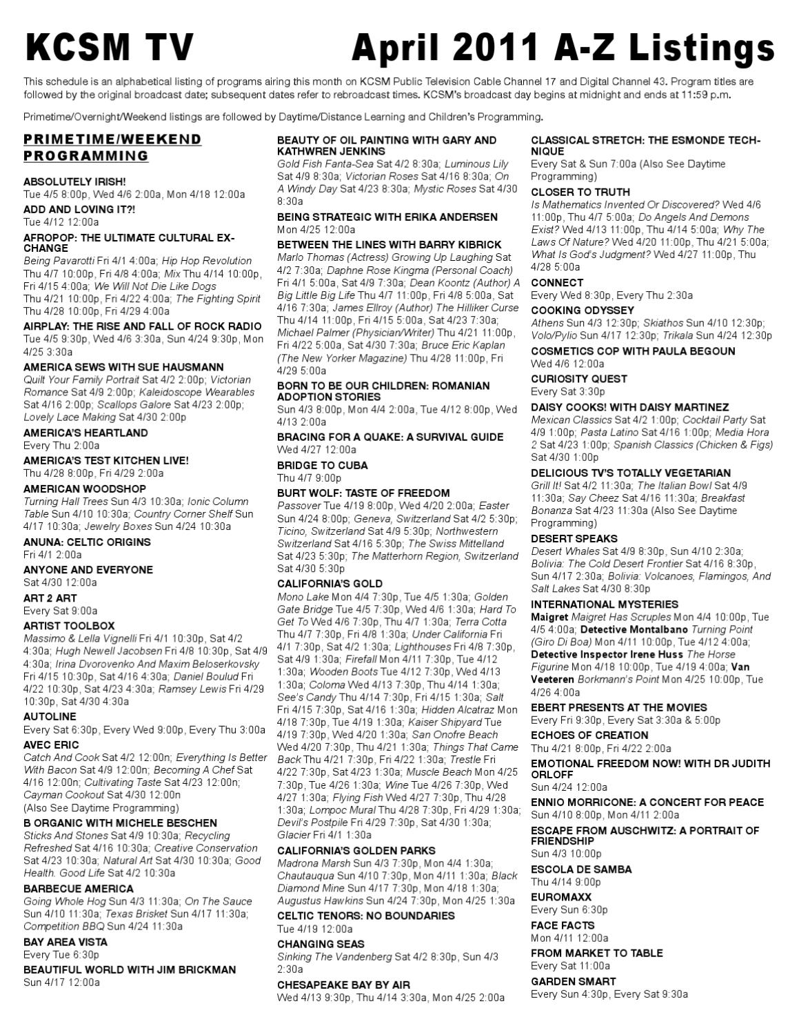 KCSM April 2011 A-Z Listings by KCSM-FM Jazz 91 - Issuu