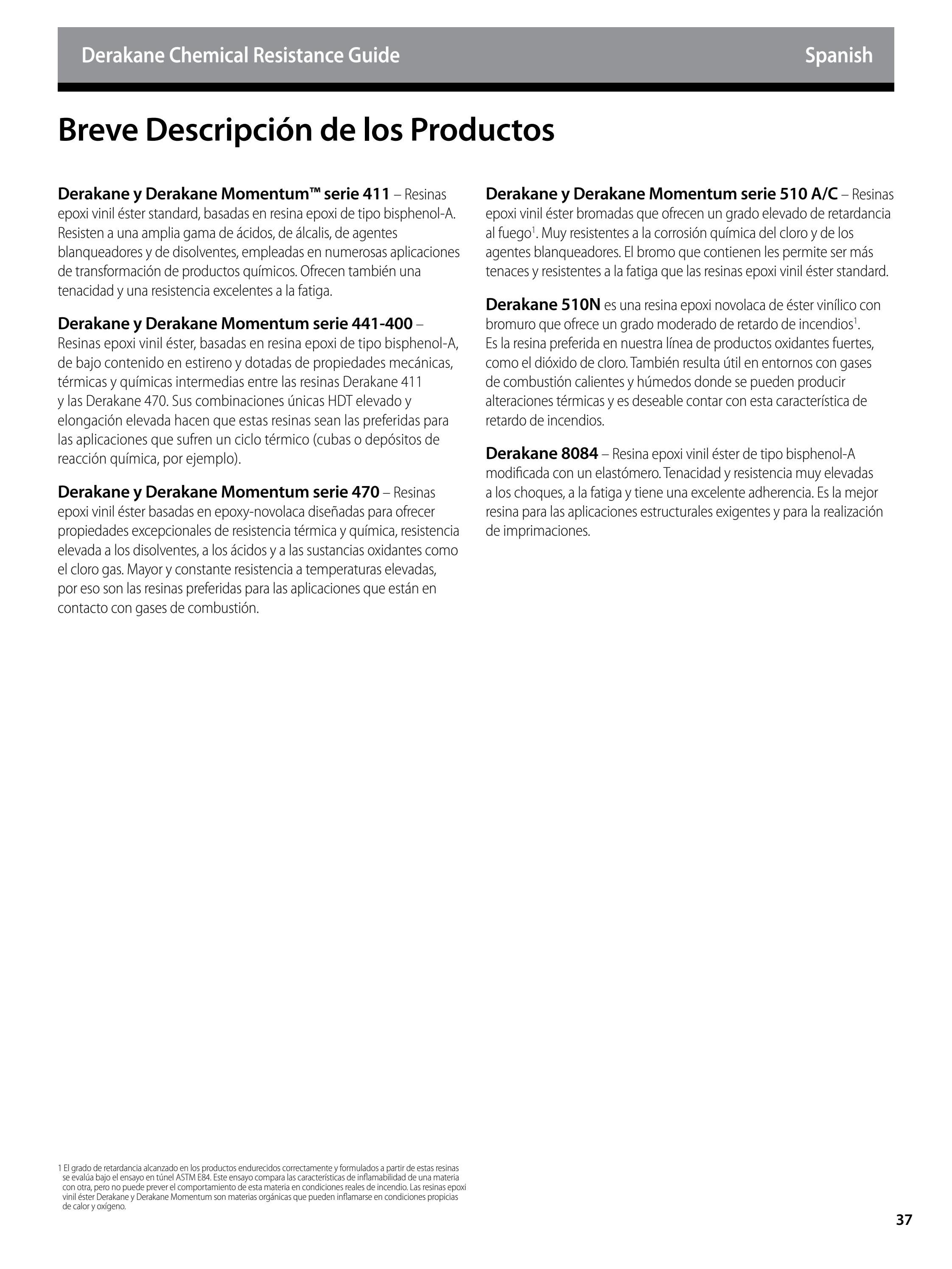 Derakane™ epoxy vinyl ester resins chemical resistance guide by Ashland ...