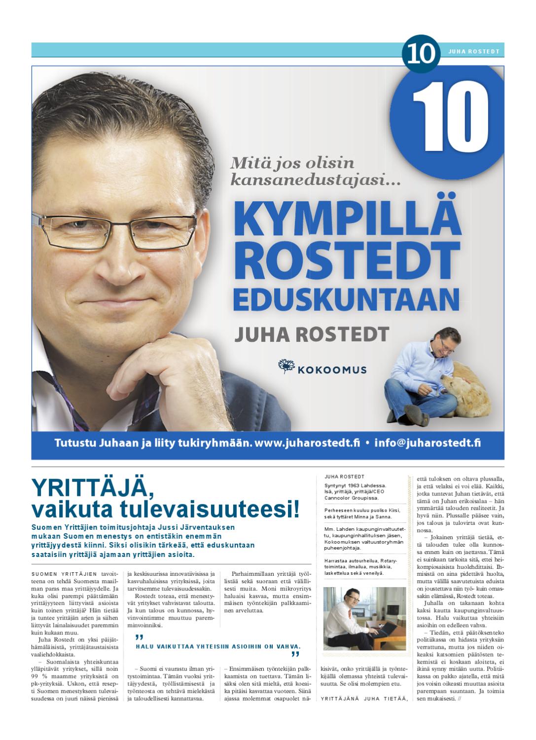 Juha Rostedt vaalilehti by Viestintätoimisto Mageena - Issuu