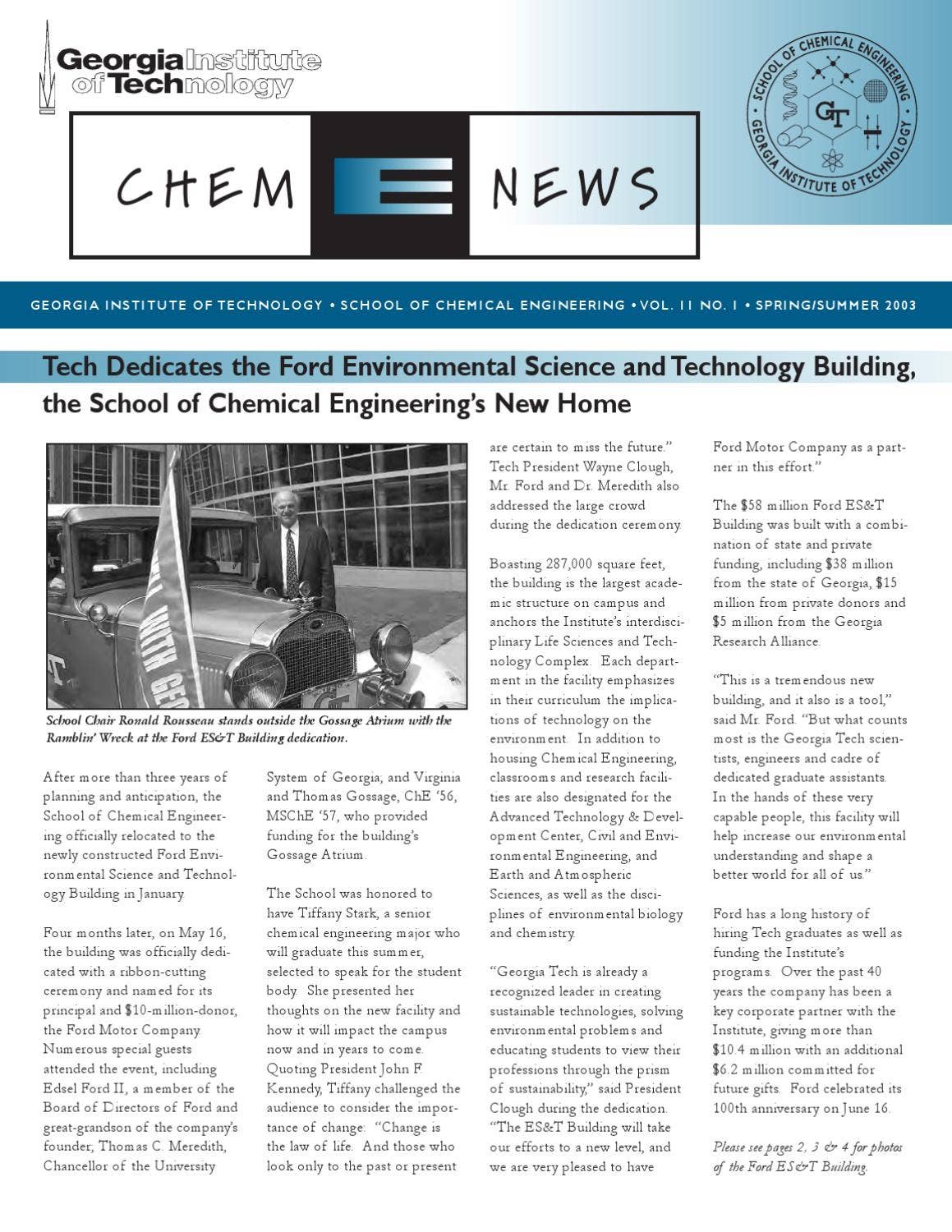 ChBE News—Spring/Summer 2003 by School of Chemical & Biomolecular ...