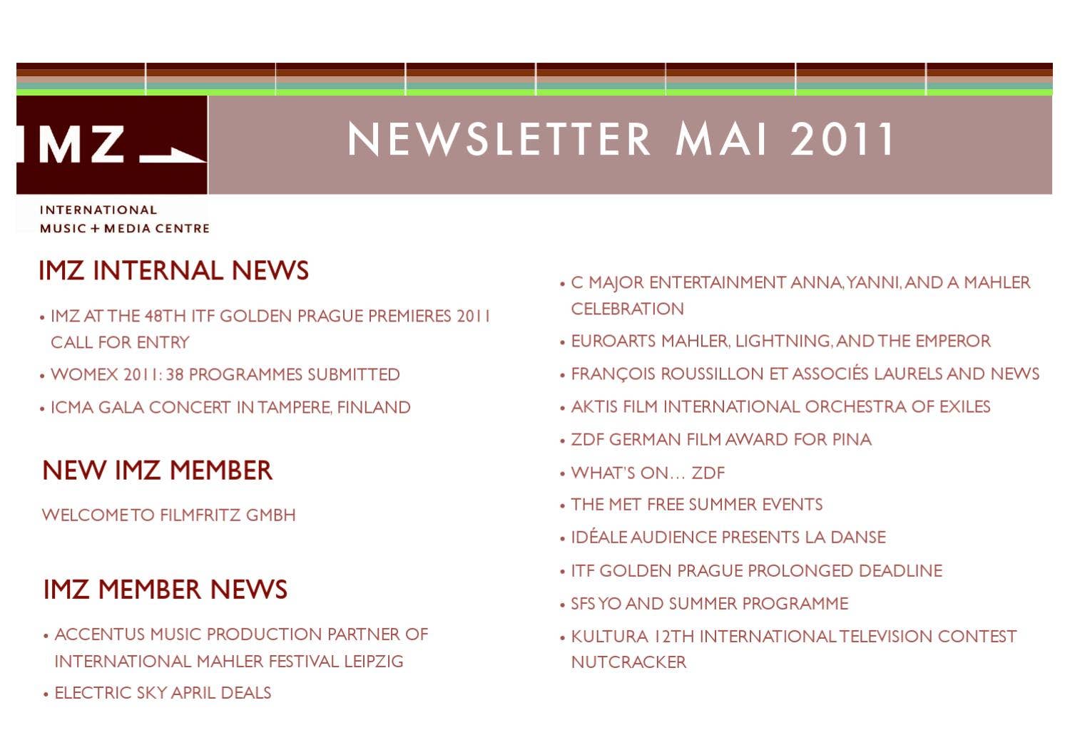 IMZ Newsletter May 2011 as PDF by IMZ International Music + Media ...