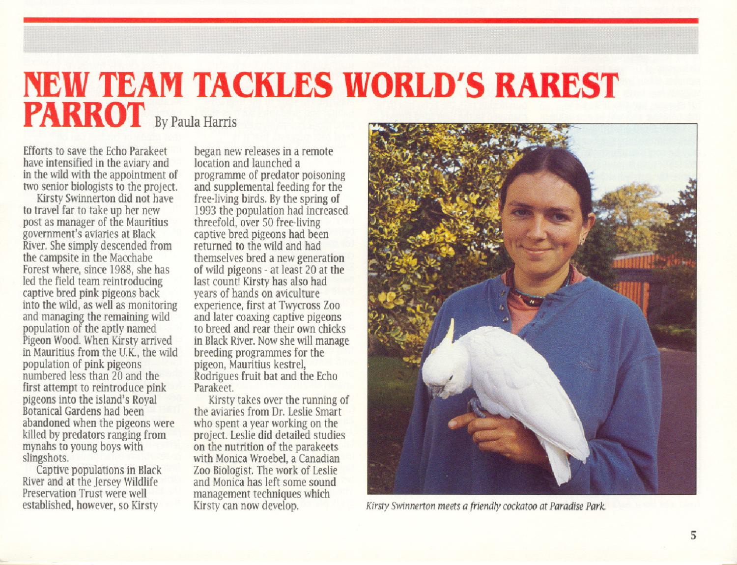 New Team Tackles World's Rarest Parrot by World Parrot Trust - Issuu