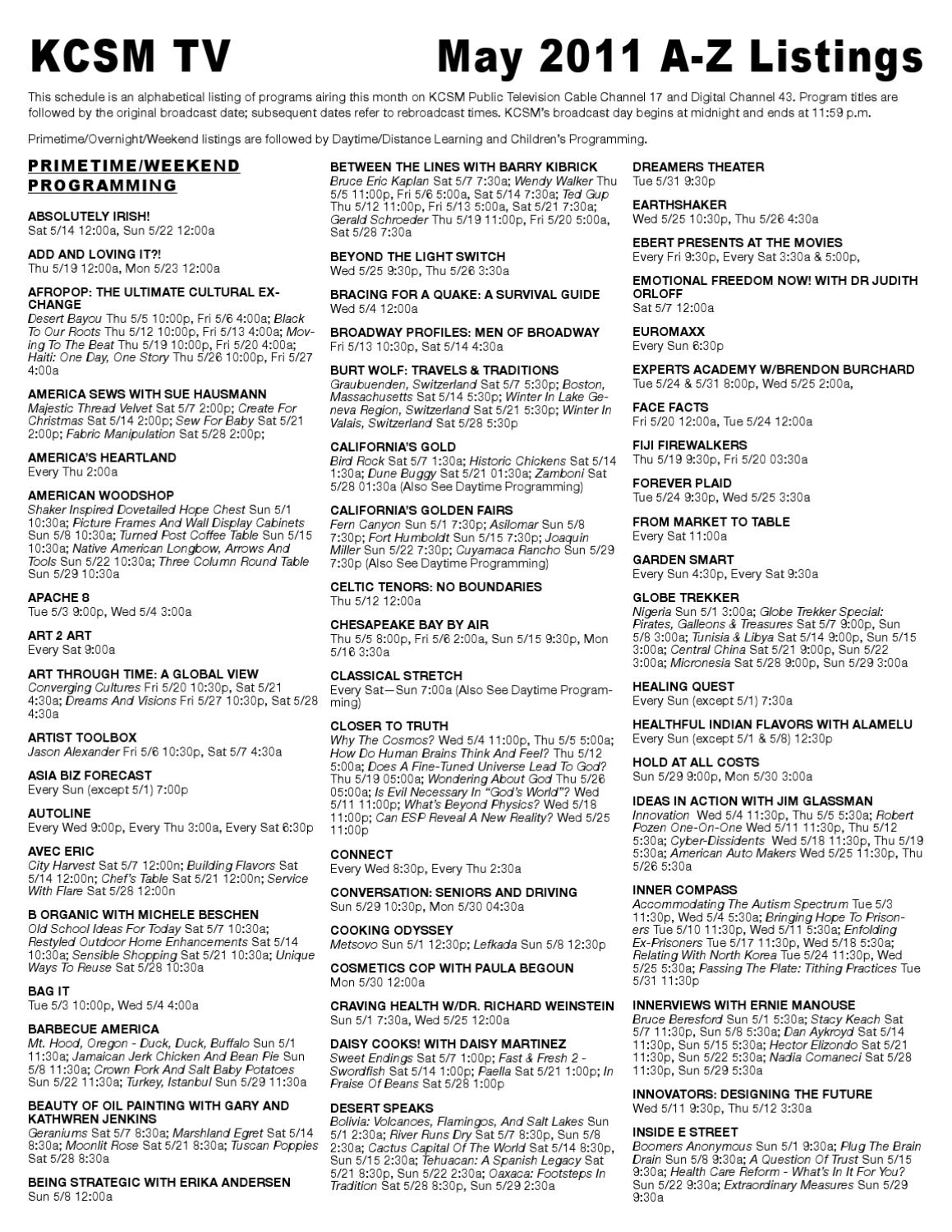 May 2011 A-Z Listings by KCSM-FM Jazz 91 - Issuu