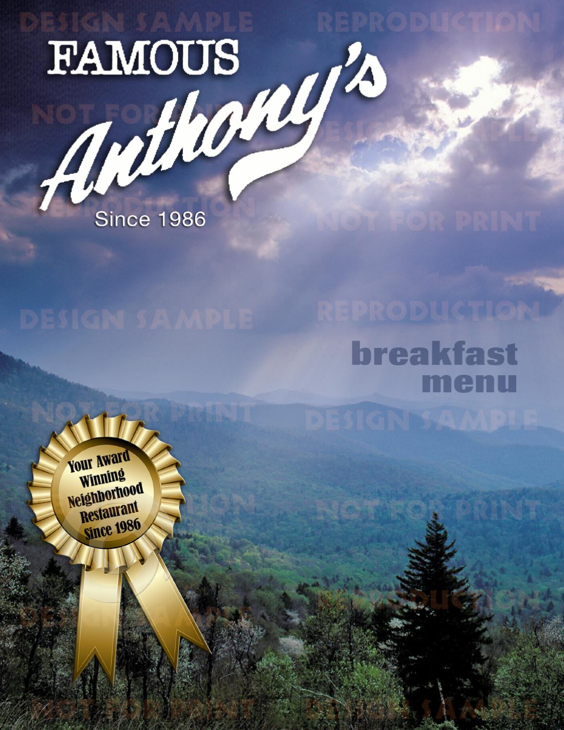 Famous Anthony's Restaurant - Breakfast Menu by Darlington-Smith ...