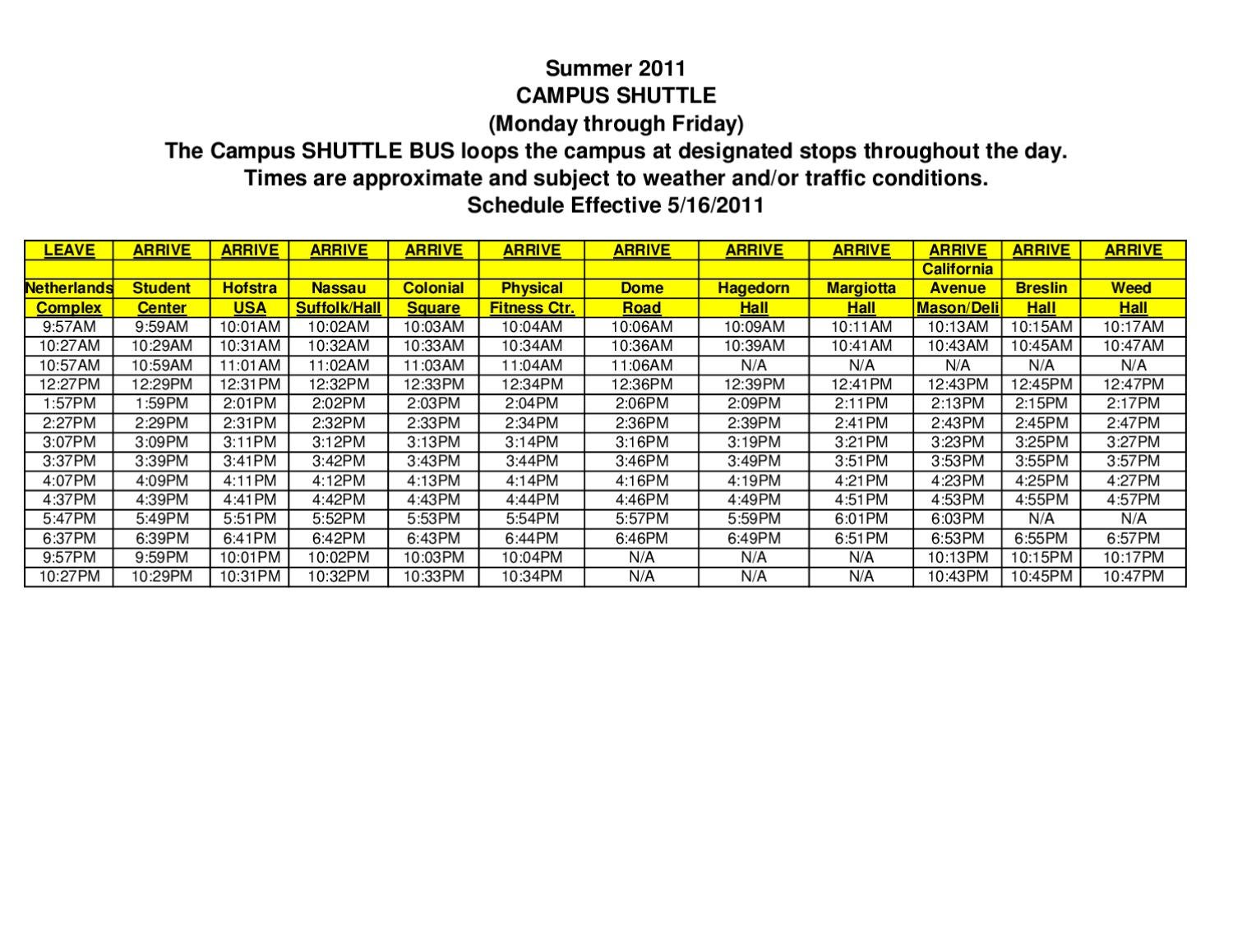 Hofstra University Shuttle Schedule by Hofstra University - Issuu