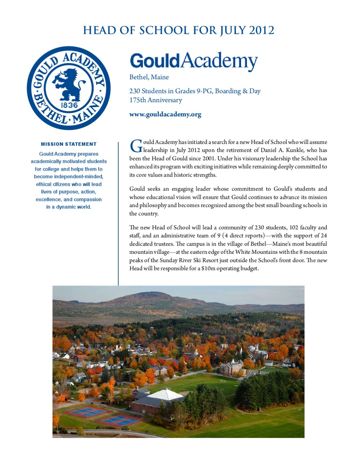 Gould Academy - Head of School Search Profile by Gould Academy - Issuu
