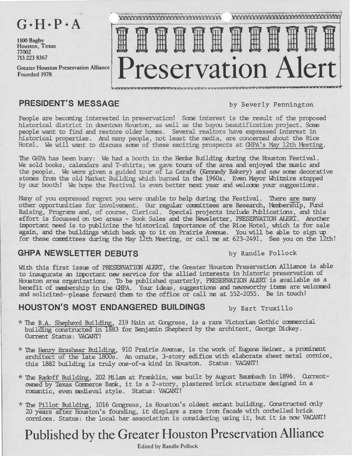 Spring 1983 GHPA Newsletter by Preservation Houston - Issuu