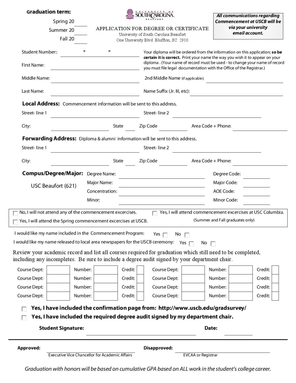 /REG_GRADUATION_APPLICATION by University of South Carolina Beaufort ...