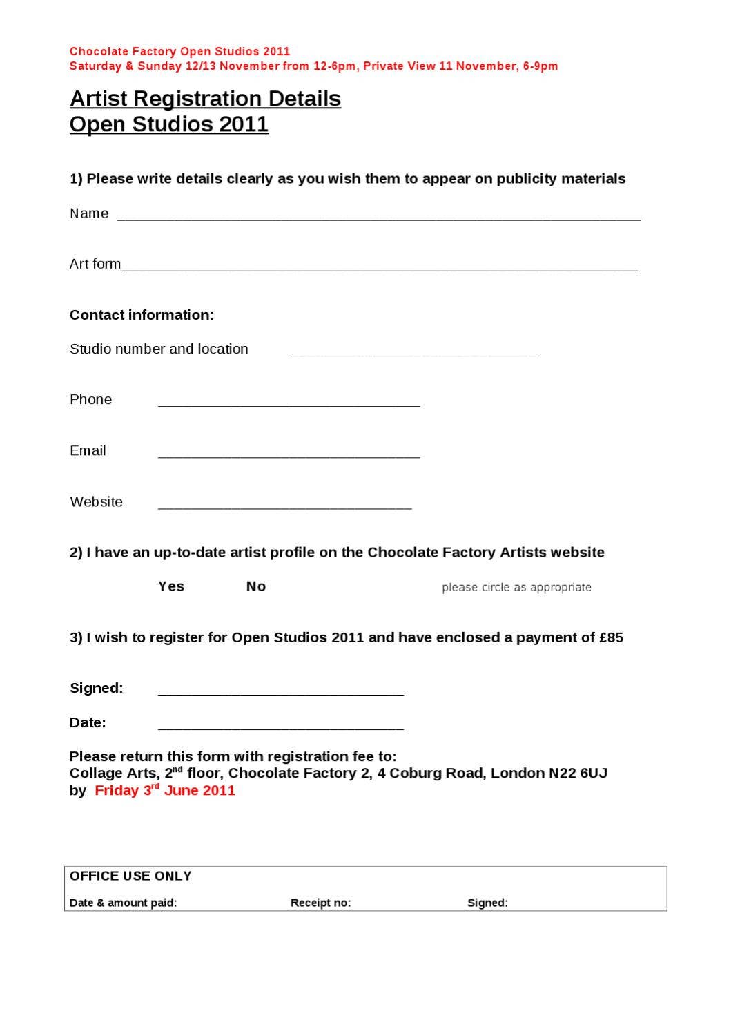 Registration form for Open Studios 2011 by Collage Arts - Issuu