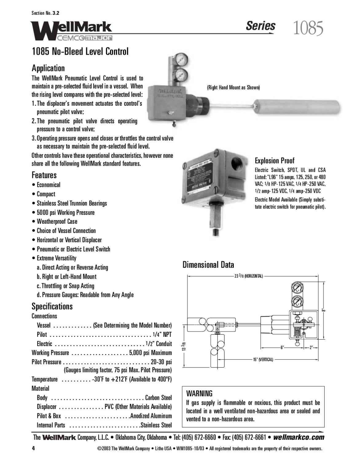1085 Level Control Specification, Order Code & Parts Manual by RMC ...