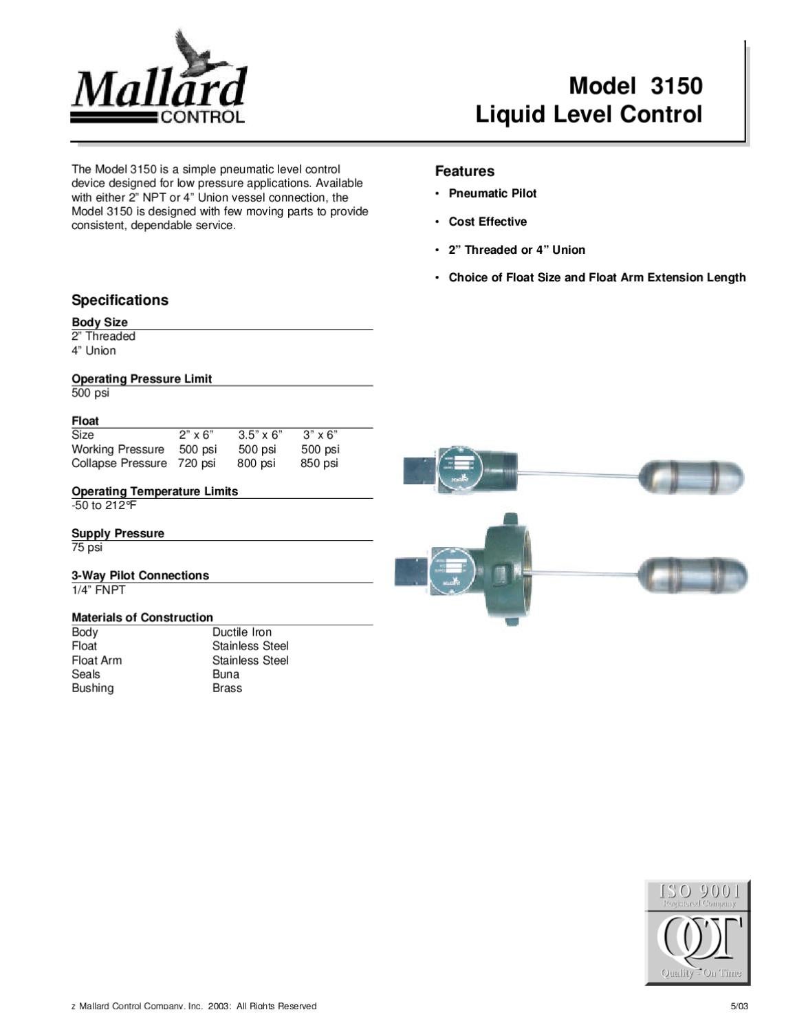 3150 Level Switch Bulletin by RMC Process Controls & Filtration, LLC ...