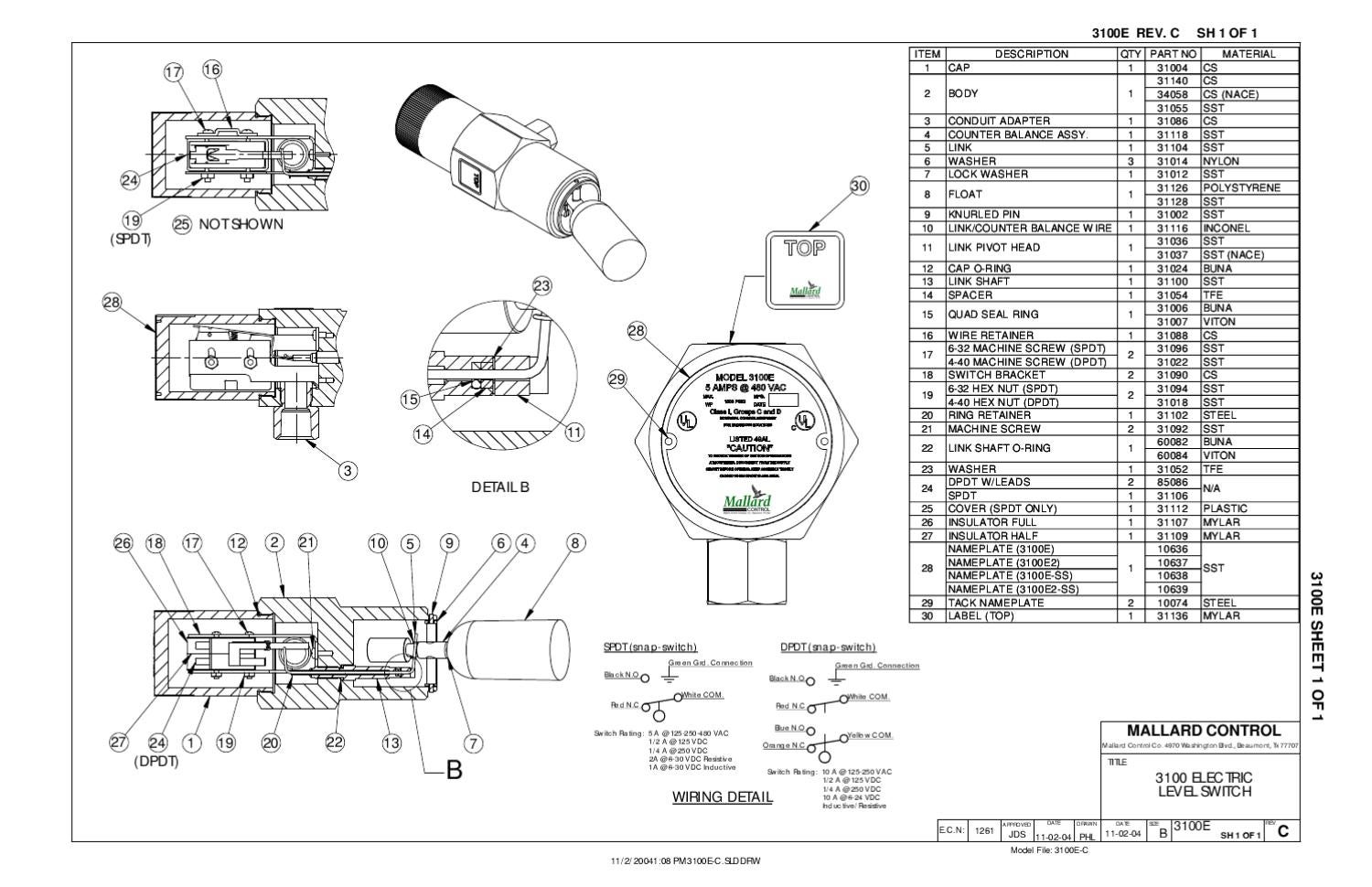 3100E Level Switch Schematic by RMC Process Controls & Filtration, LLC ...
