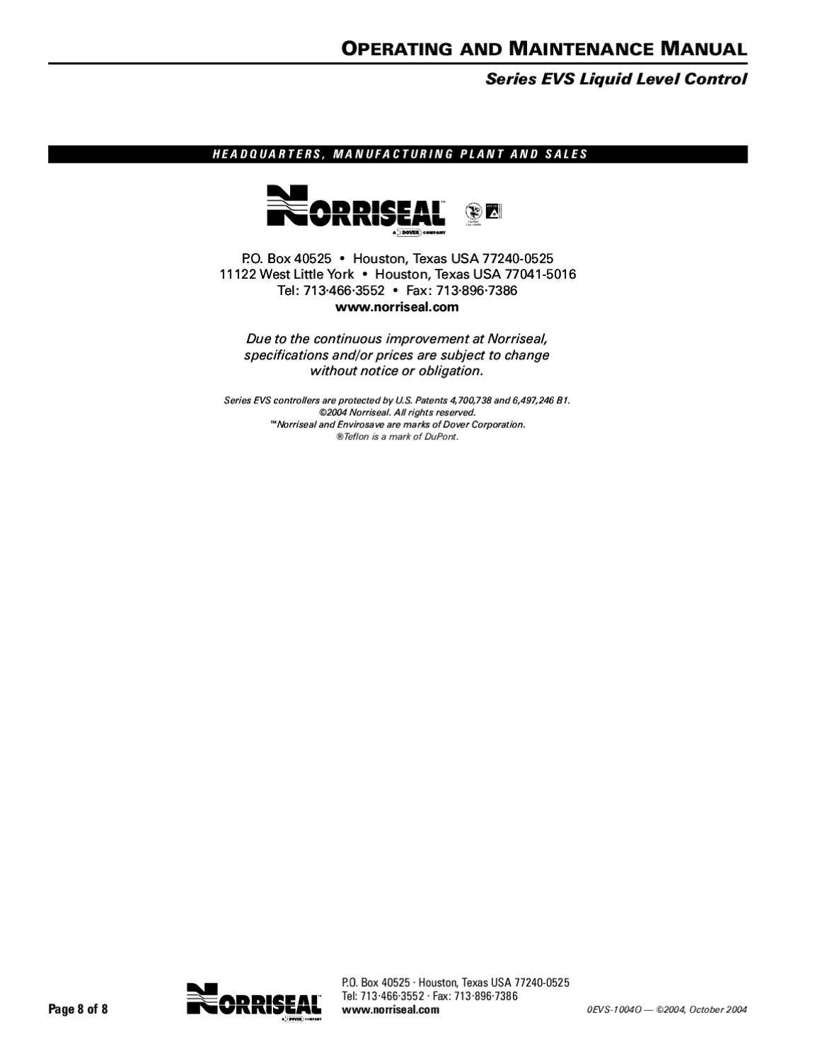 EVS Operation & Parts Manual less Pilot Parts by RMC Process Controls ...