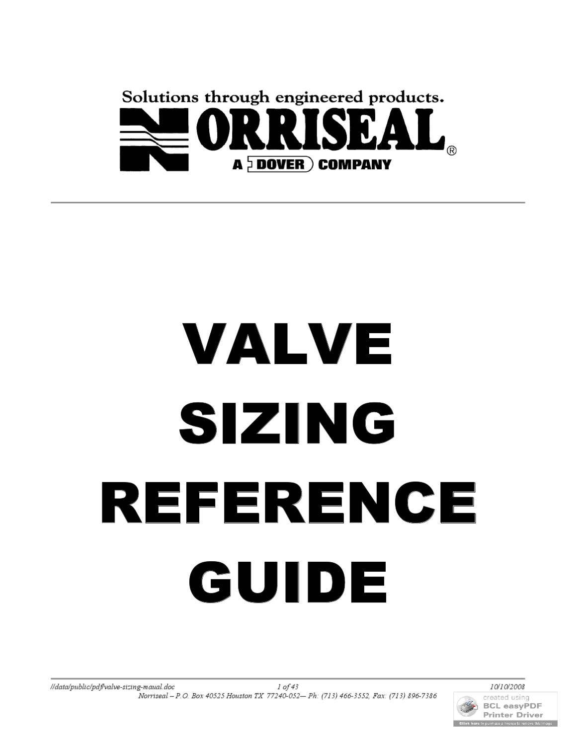 Norriseal valve sizing reference guide by RMC Process Controls ...