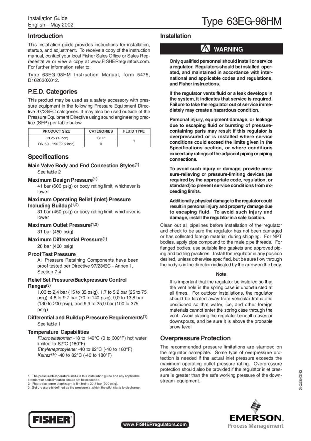 63EG-98HM Installation Guide by RMC Process Controls & Filtration, LLC ...