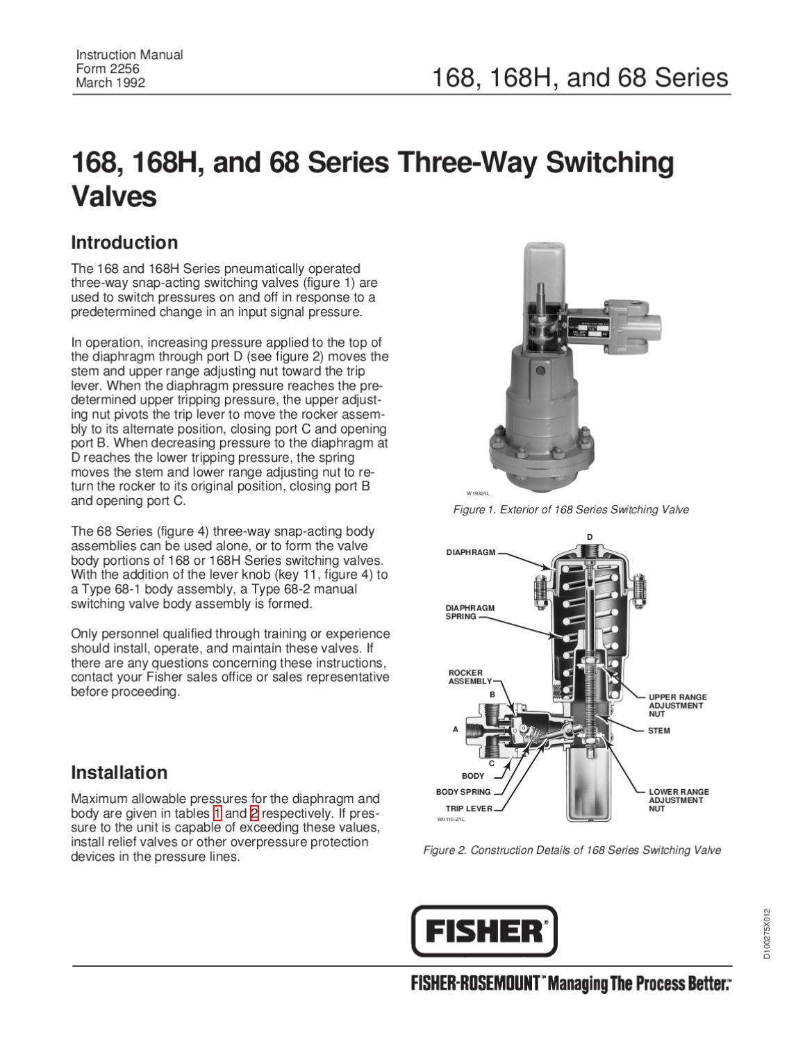 168 Switching Valve Instruction Manual by RMC Process Controls ...