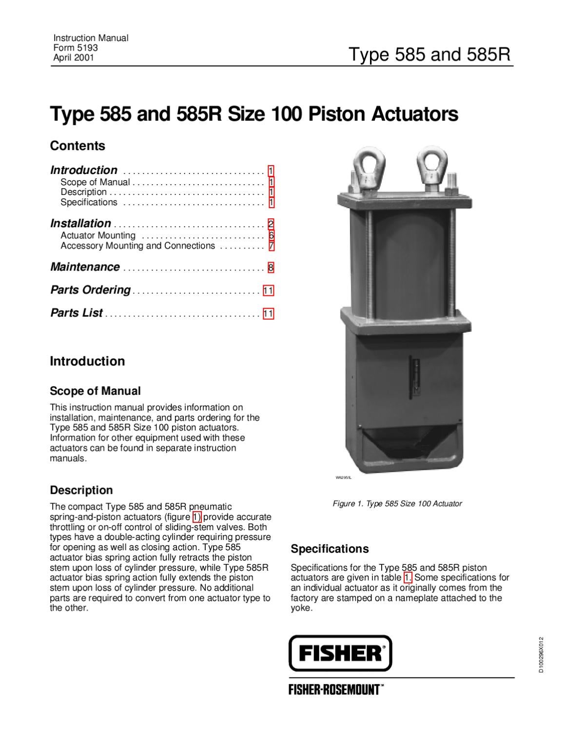 585~585R Actuator Instruction Manual by RMC Process Controls ...