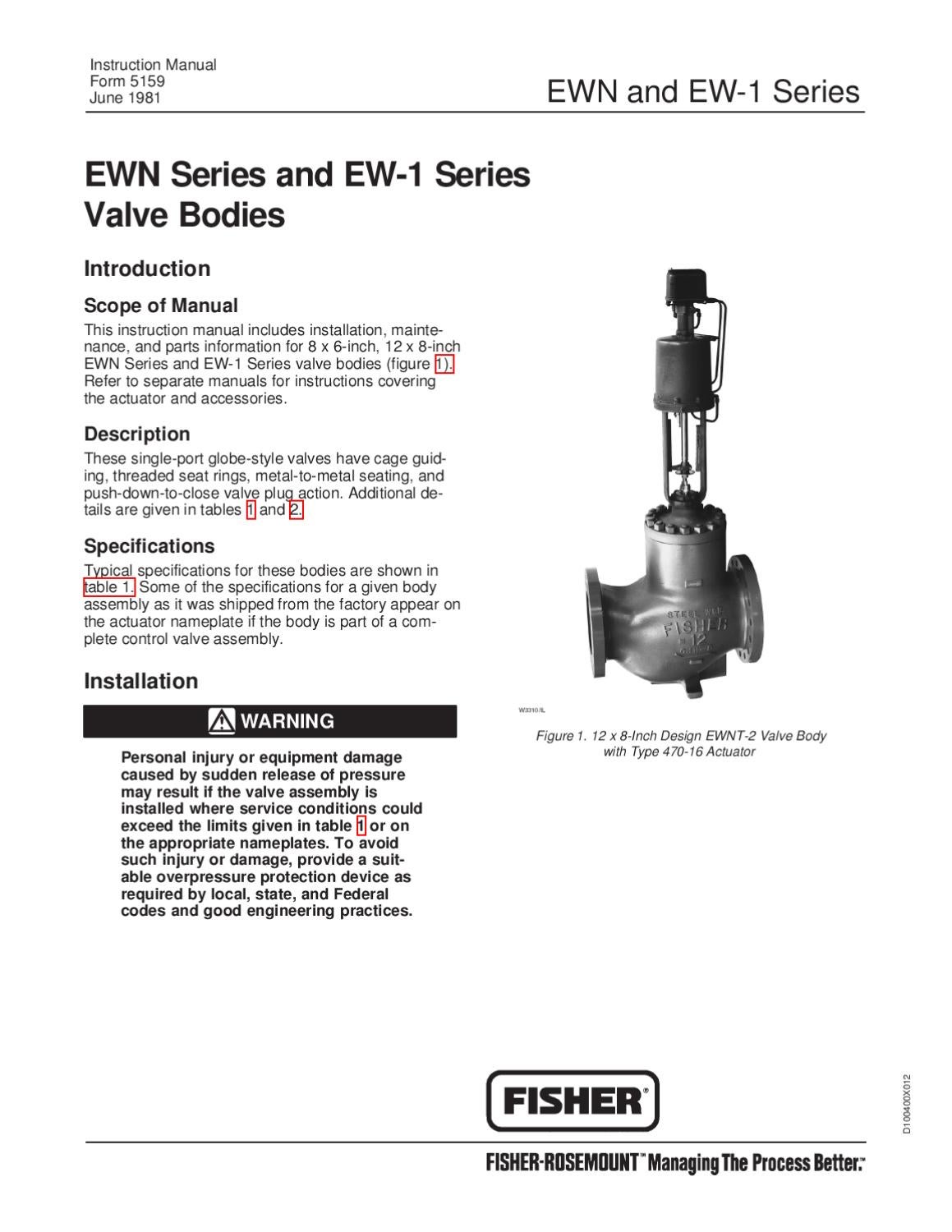 EWN~EW1 Valve Instruction Manual by RMC Process Controls & Filtration ...