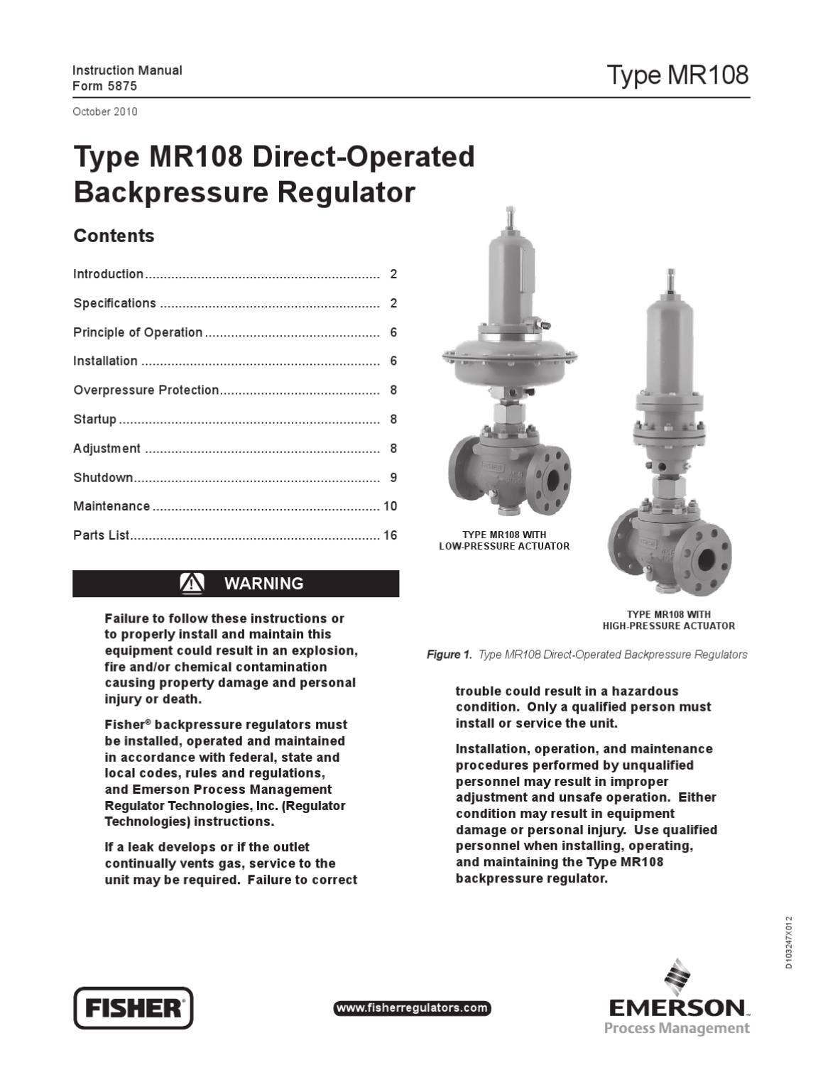 MR108 Regulator Instruction Manual by RMC Process Controls & Filtration ...