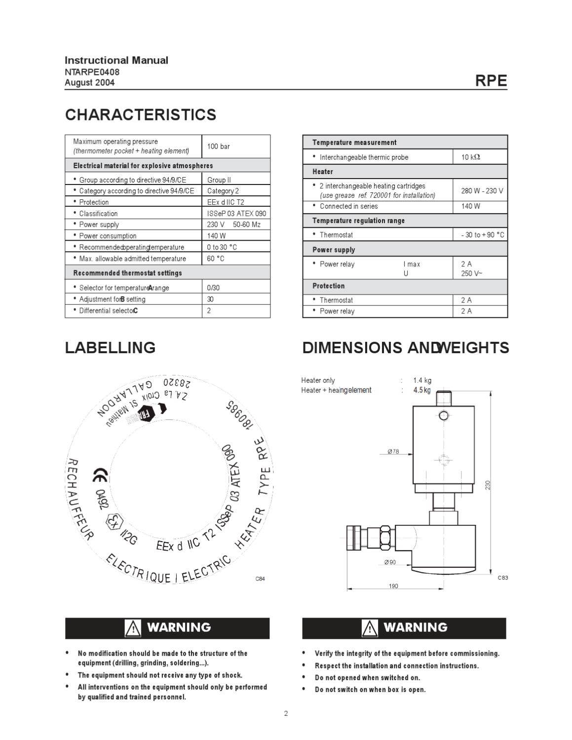 RPE PILOT HEATER Instruction Manual by RMC Process Controls ...