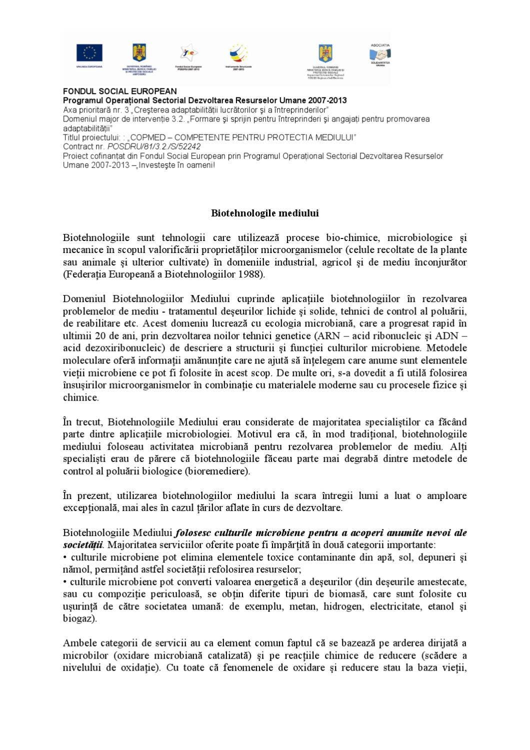 Biotehnologiile de mediu by Octavian Turcu - Issuu