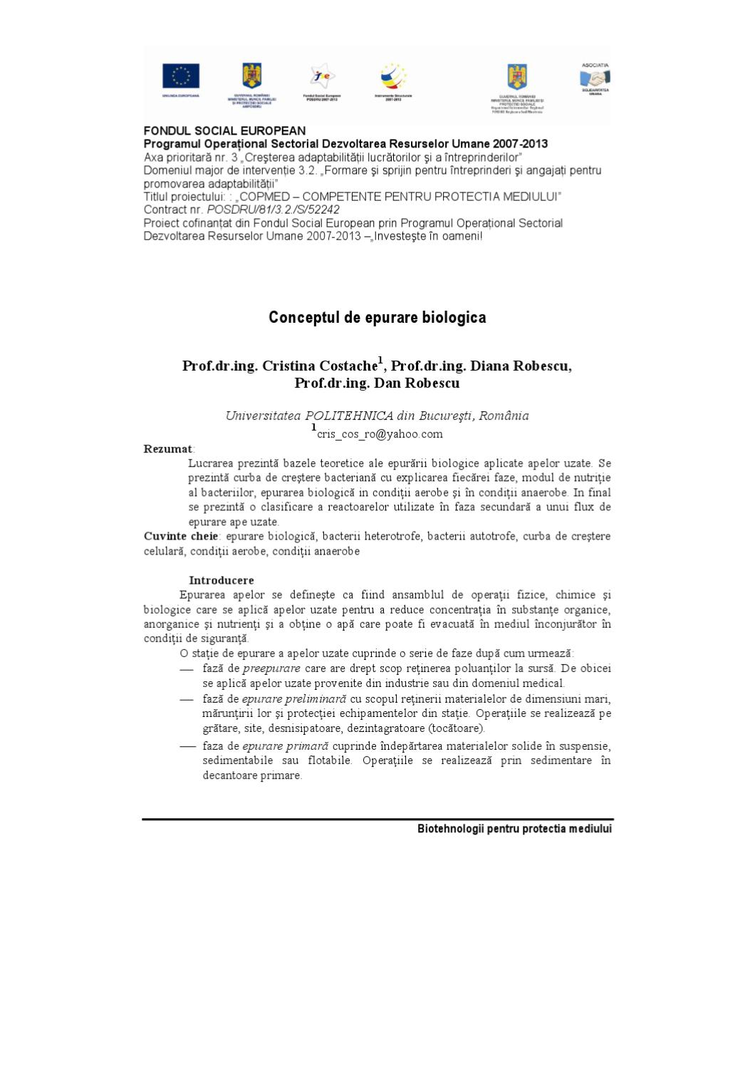 Conceptul de epurare biologica by Octavian Turcu - Issuu