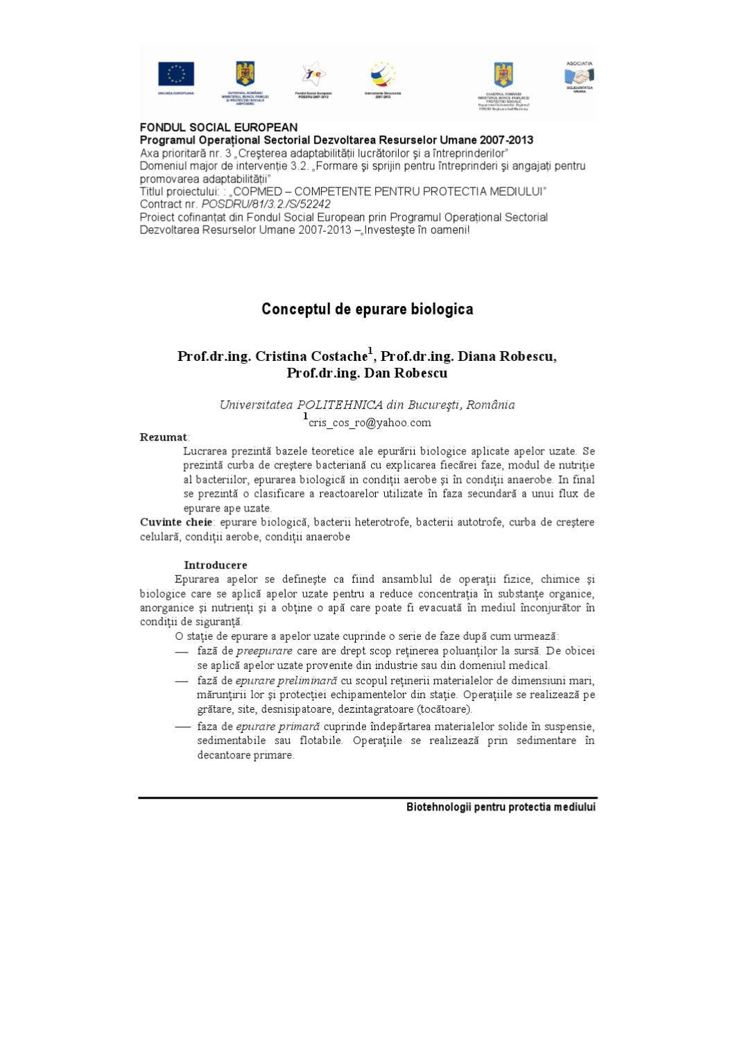 Conceptul de epurare biologica by Octavian Turcu - Issuu