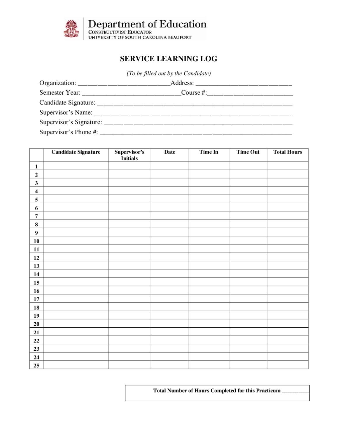 /Service_Learning_Log by University of South Carolina Beaufort (USCB ...
