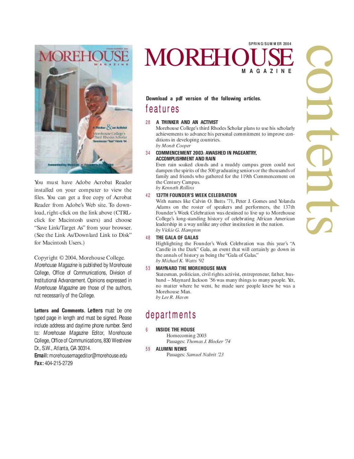 Morehouse Magazine Spring/Summer 2004 by Morehouse College - Issuu