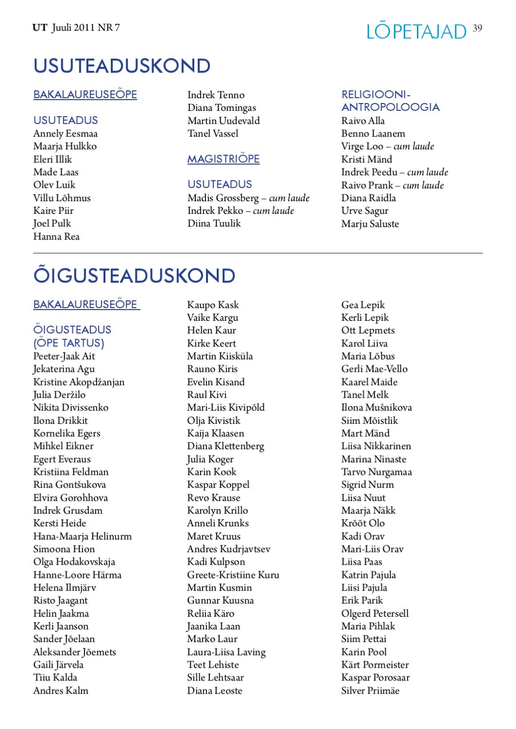 UT juuli 2011, nr 7 by Universitas Tartuensis - Issuu