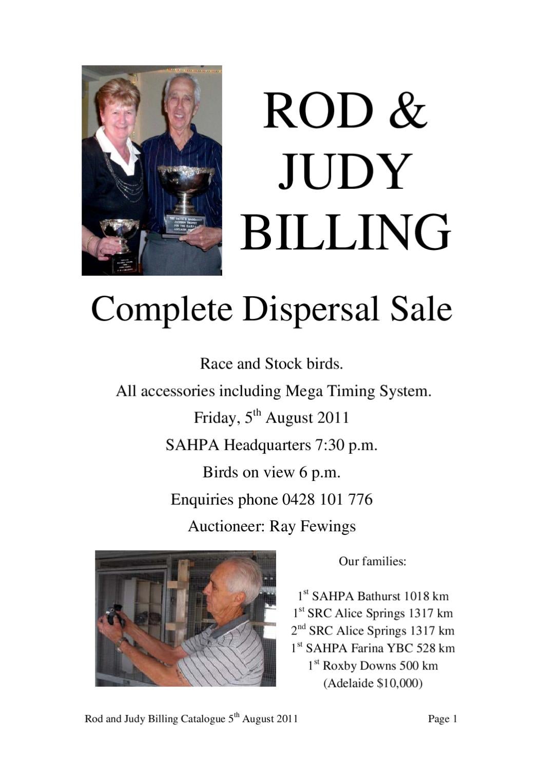 Rod Billing 5th Aug 2011 by Australian Pigeon Catalogues - Issuu