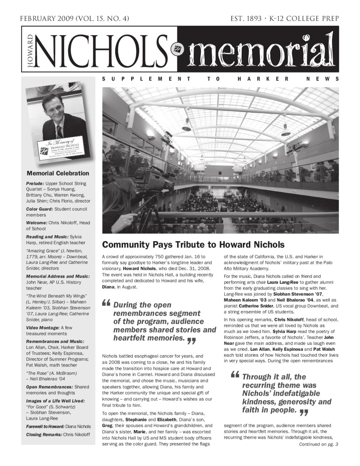 Howard Nichols Memorial by The Harker School - Issuu