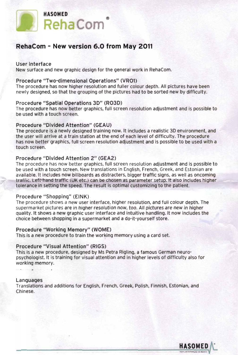 RehaCom Version 6 by Anatomical Concepts (UK) Ltd - Issuu