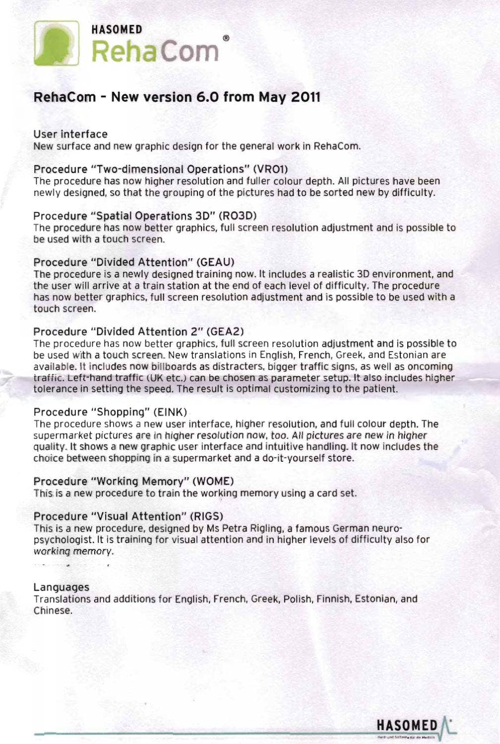 RehaCom Version 6 by Anatomical Concepts (UK) Ltd - Issuu