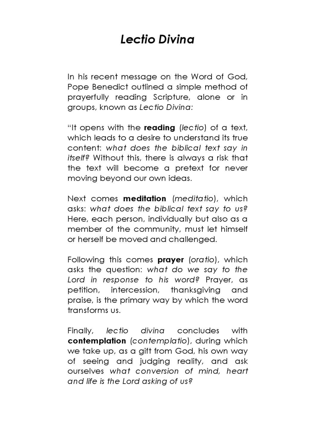 Lectio Divina by Catholic Diocese of Bathurst - Issuu