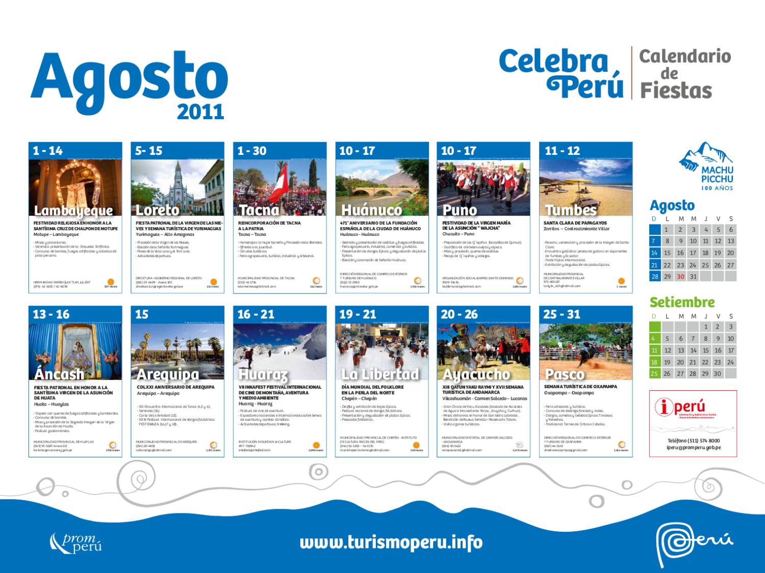 Calendario de Fiestas para Agosto 2011 - Perú by Visit Peru - Issuu
