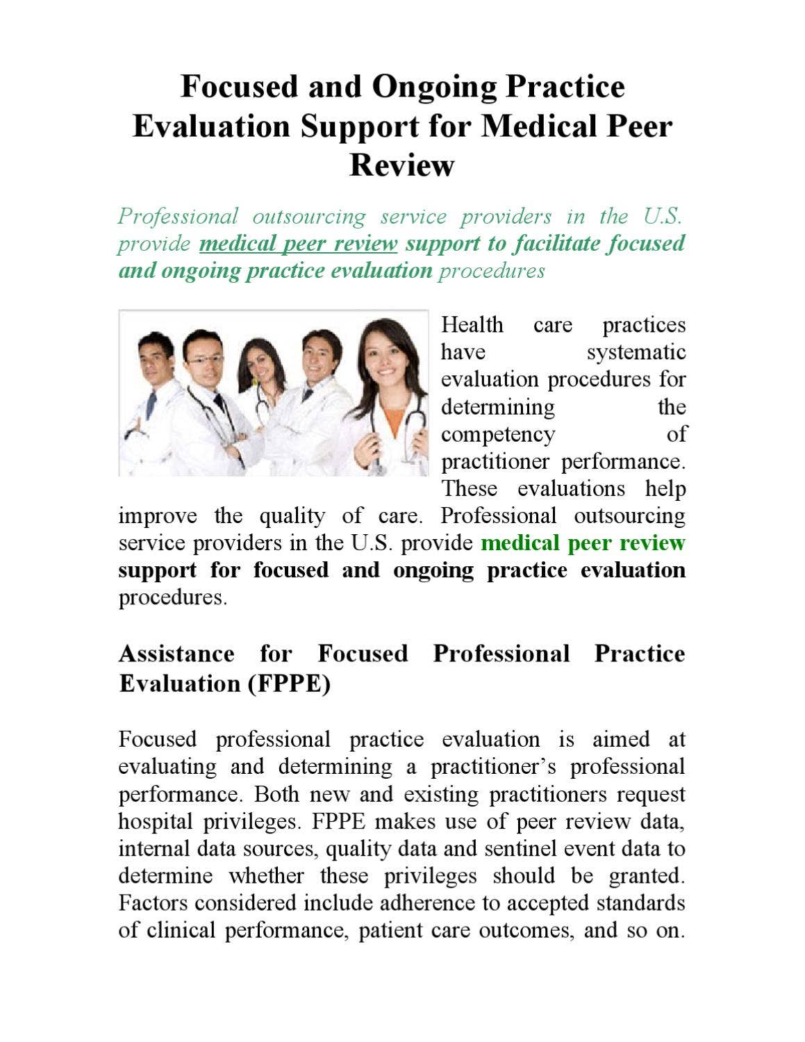 "Focused and Ongoing Practice Evaluation Support for Medical Peer ...