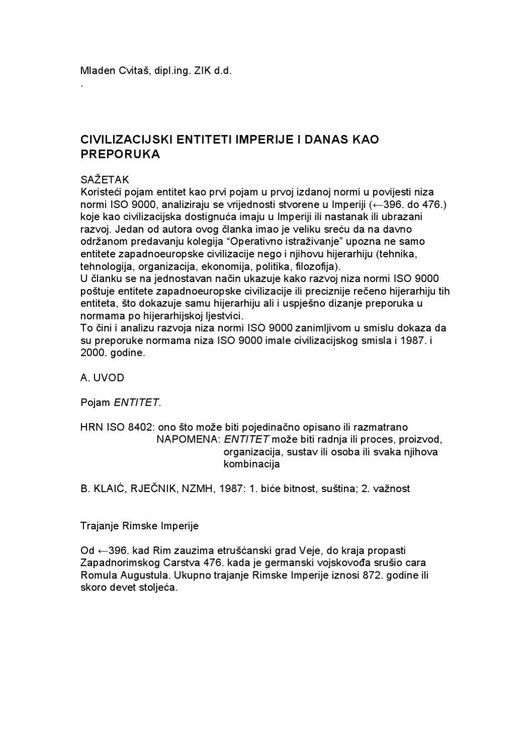 CIVILIZACIJSKI ENTITETI IMPERIJE I DANAS KAO PREPORUKA by kvaliteta.net ...