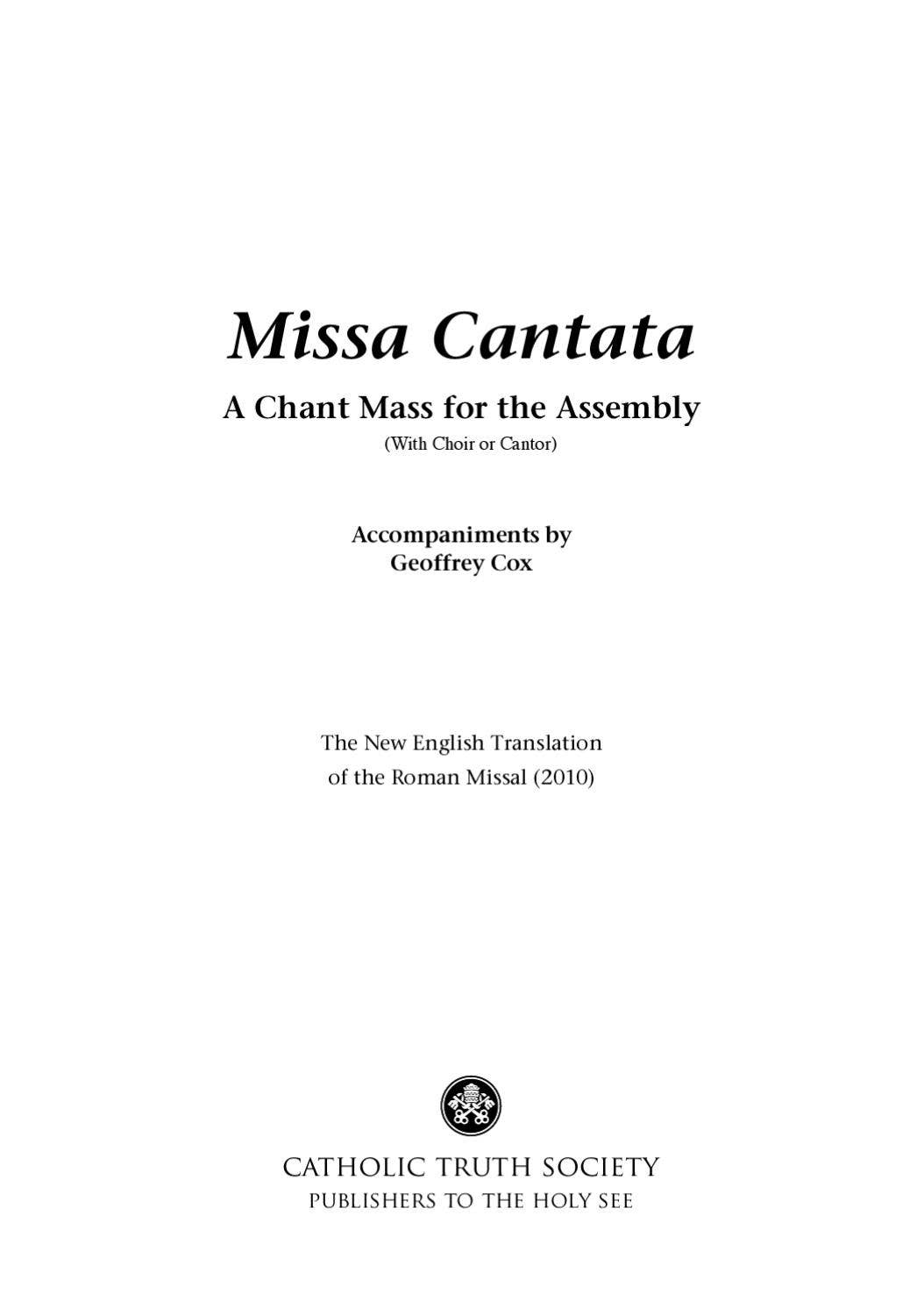 Missa Cantata - A Chant Mass for the Assembly by Catholic Truth Society ...