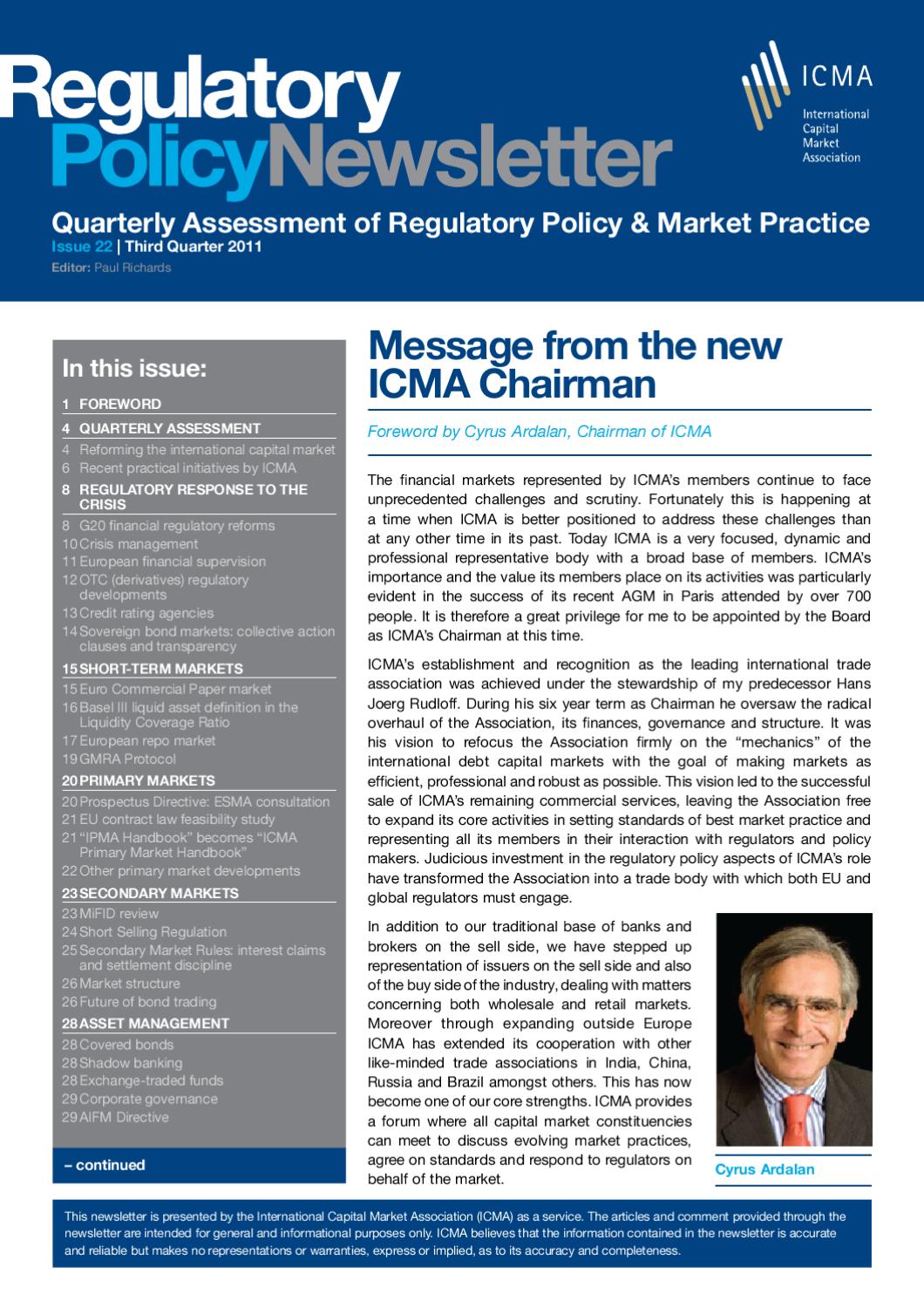 ICMA Regulatory Policy Newsletter by ICMA - Issuu
