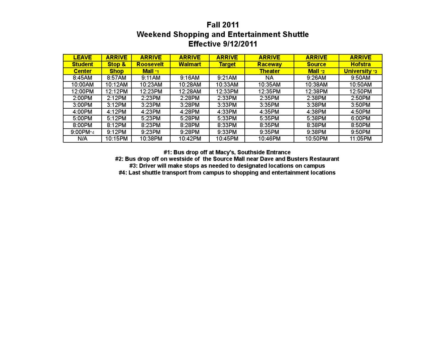 Hofstra University Shuttle Schedule by Hofstra University - Issuu